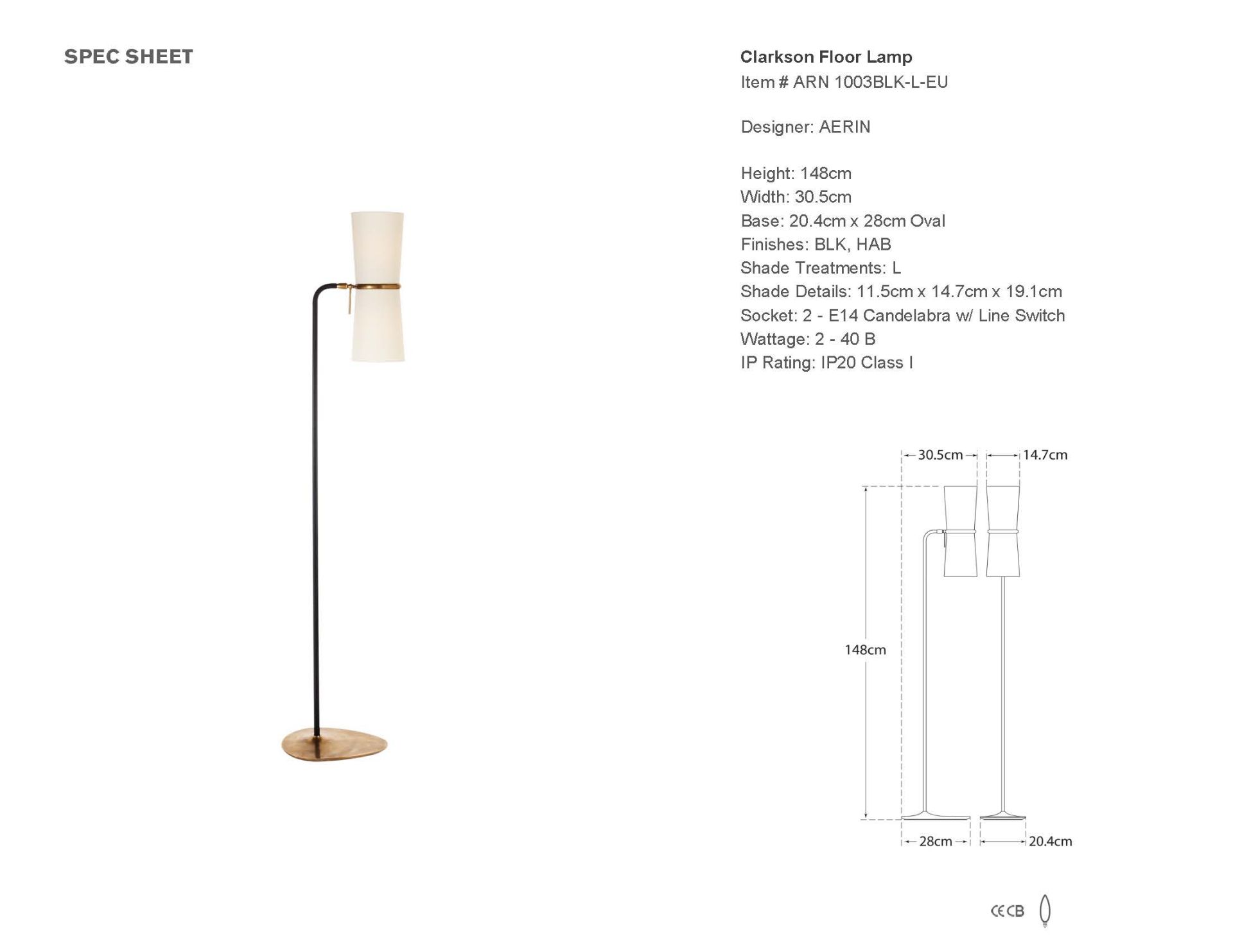 Clarkson Floor Lamp in Black with Linen Shades - Lumiere