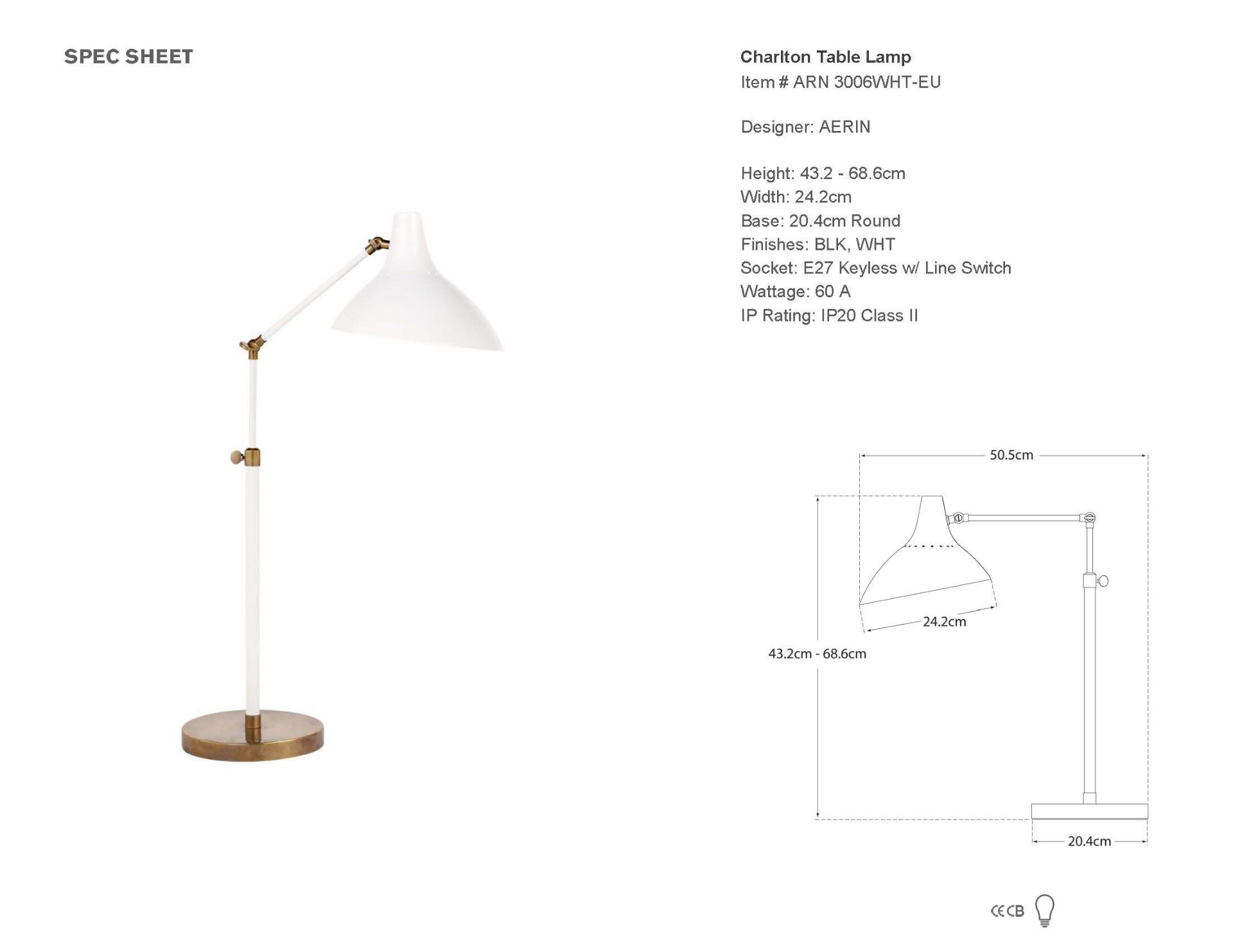 Charlton Table Lamp in White - Lumiere