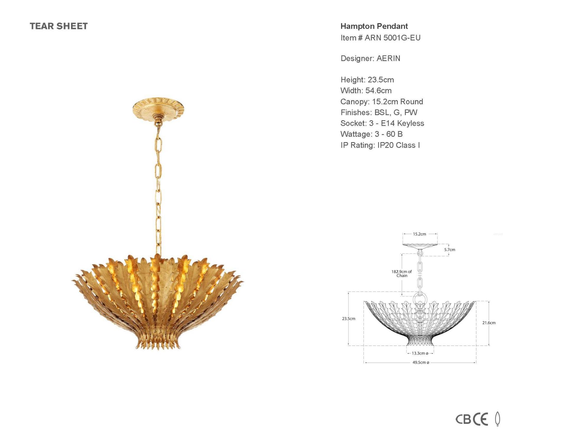Hampton Pendant in Gild - Lumiere