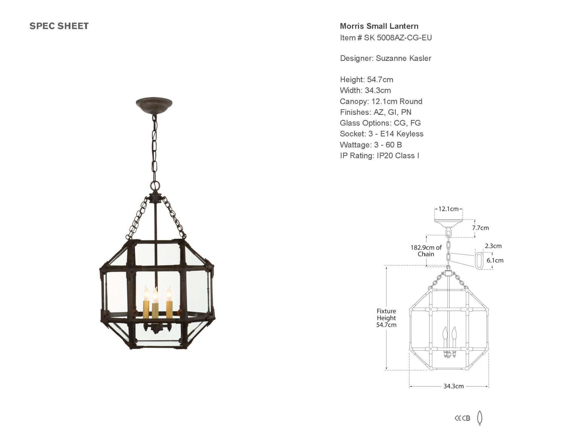 Small Morris Lantern in Antique Zinc Finish with Clear Glass - Lumiere