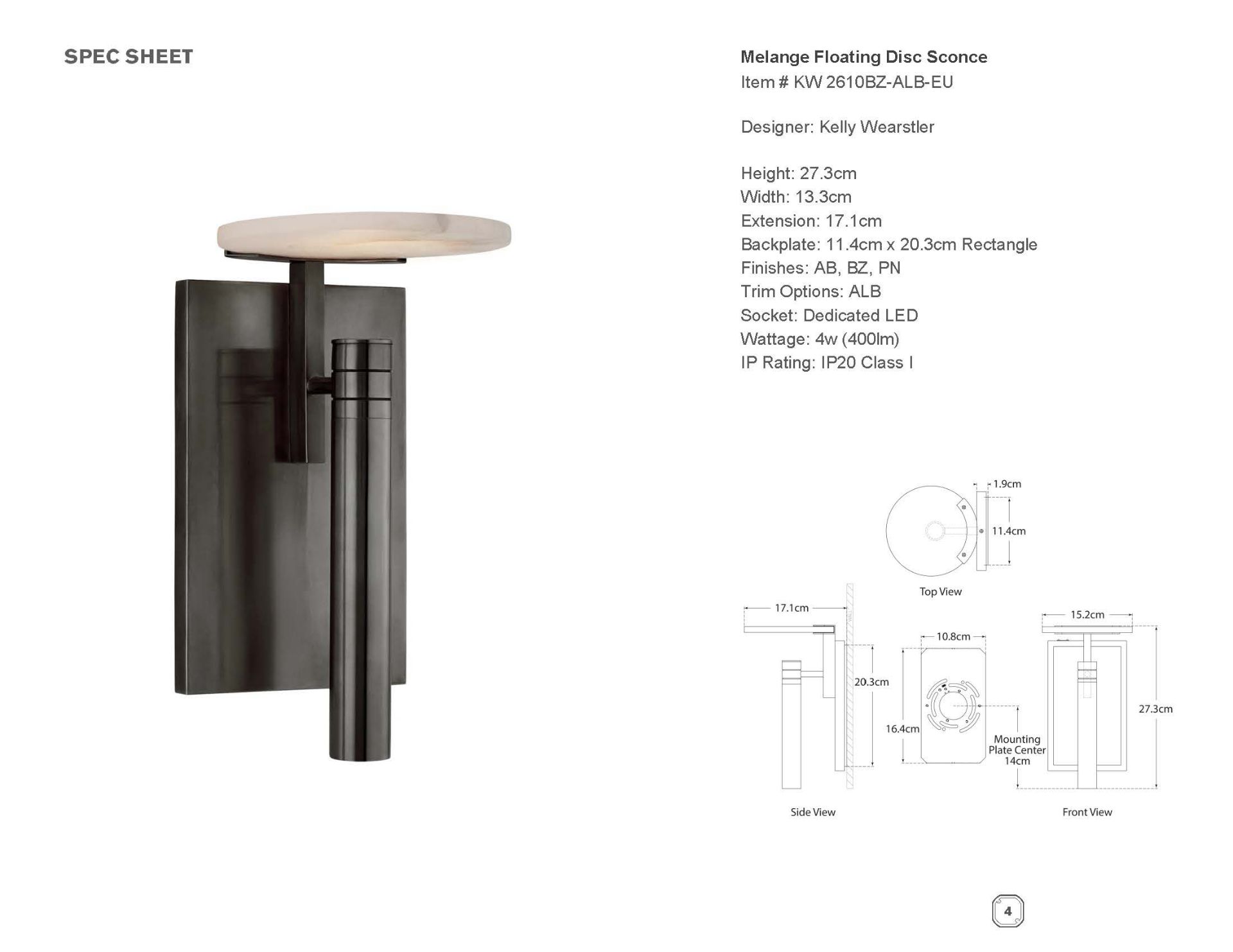 Melange Floating Disc Sconce in Bronze with Alabaster - Lumiere
