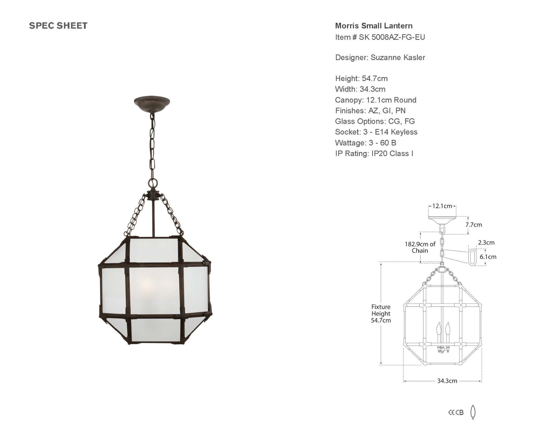 Morris Small Lantern in Antique Zinc with Frosted Glass - Lumiere