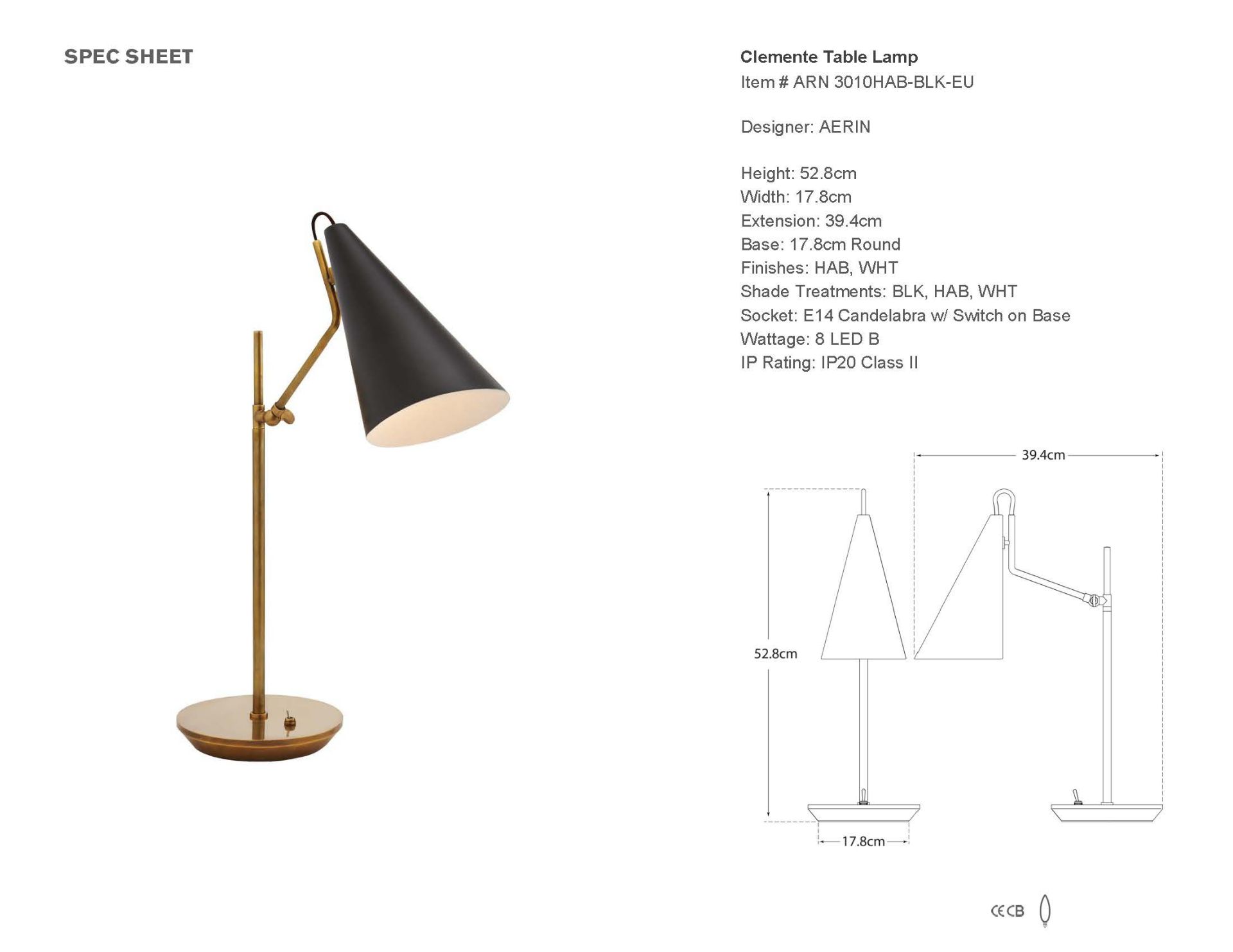 Clemente Table Lamp in Hand-Rubbed Antique Brass with Black - Lumiere