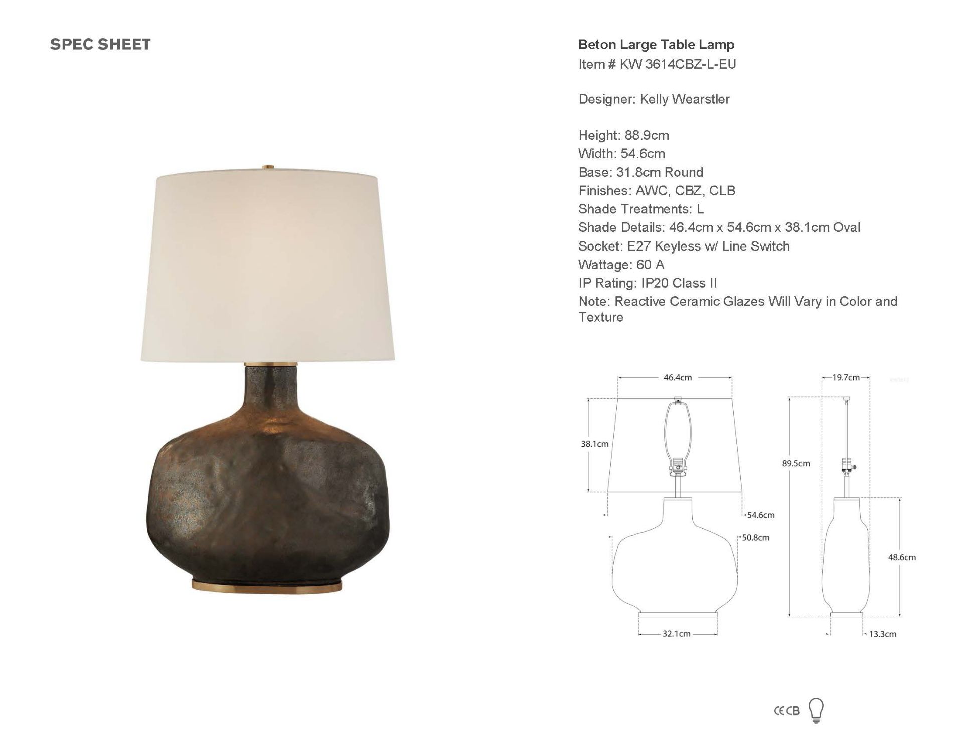 Beton Large Table Lamp in Crystal Bronze Ceramic with Linen Shade - Lumiere