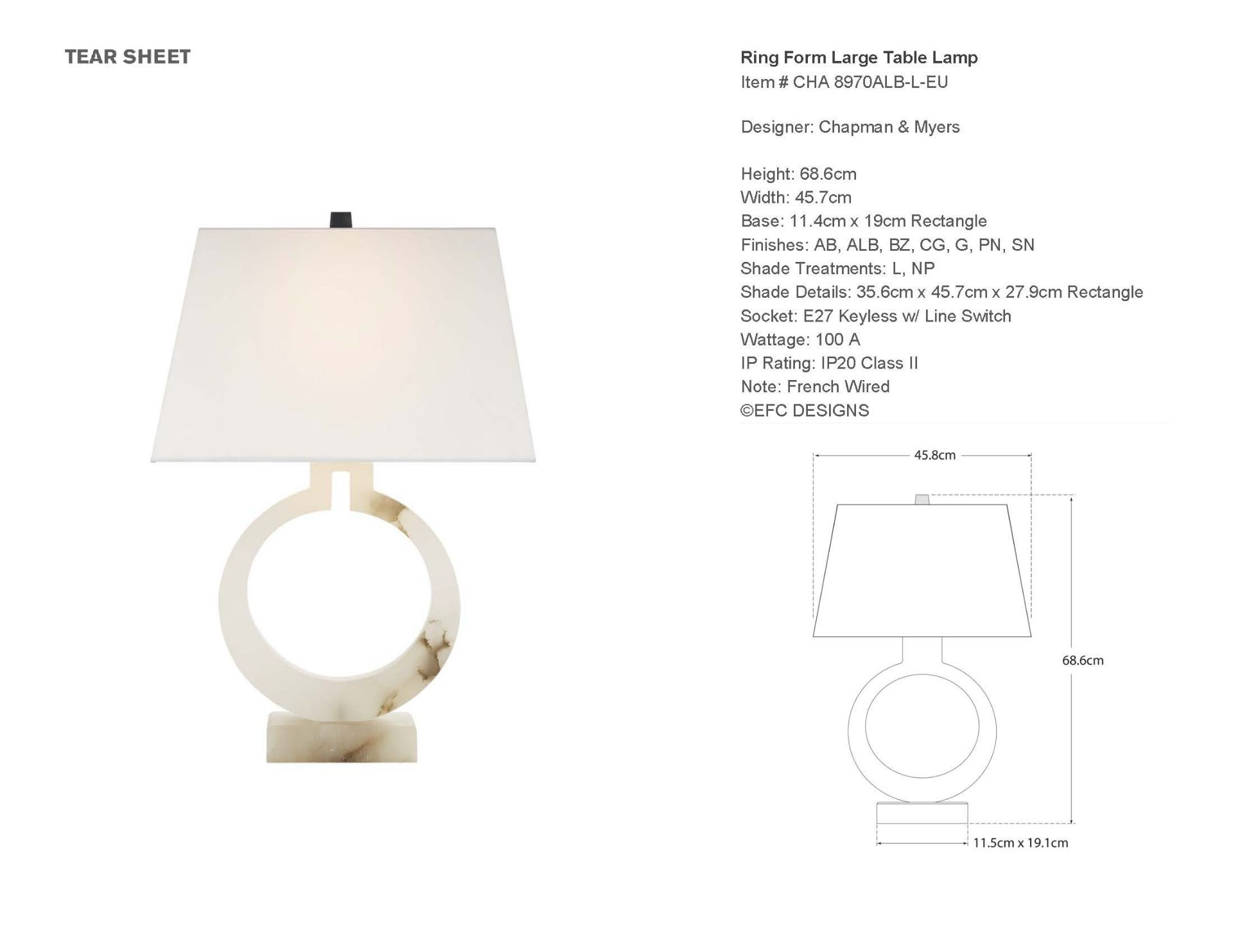 Ring Form Large Table Lamp in Alabaster with Linen Shade - Lumiere