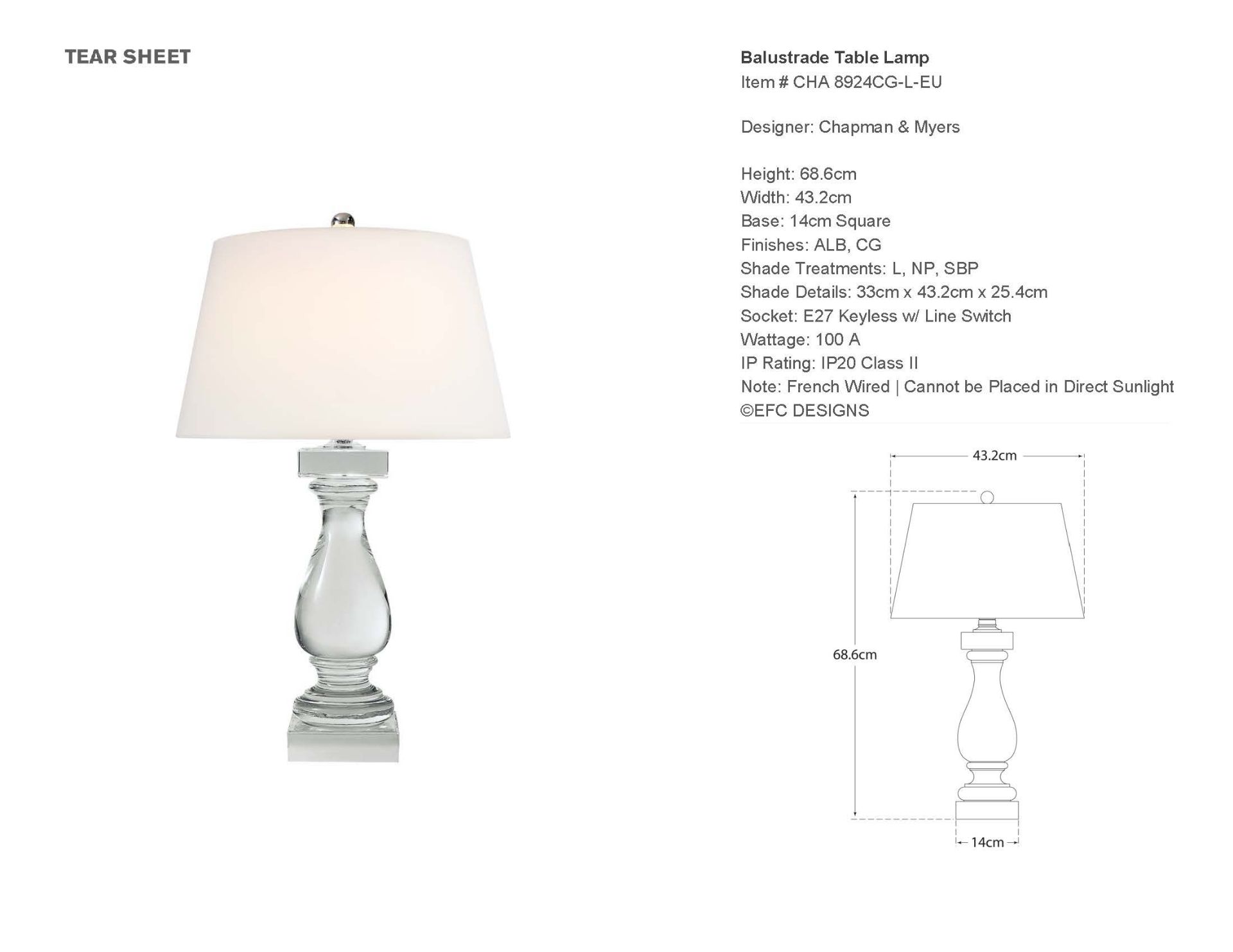 Balustrade Table Lamp in Crystal with Linen Shade - Lumiere