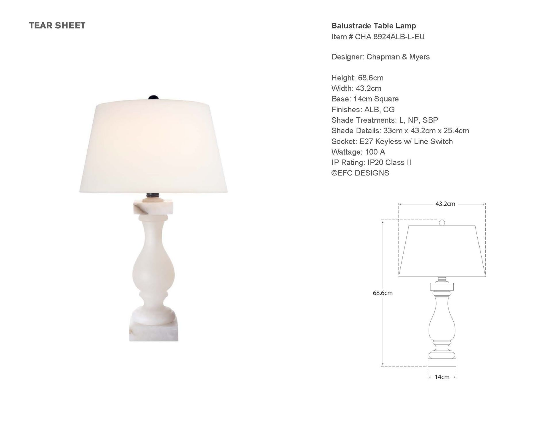 Balustrade Table Lamp in Alabaster with Linen Shade - Lumiere