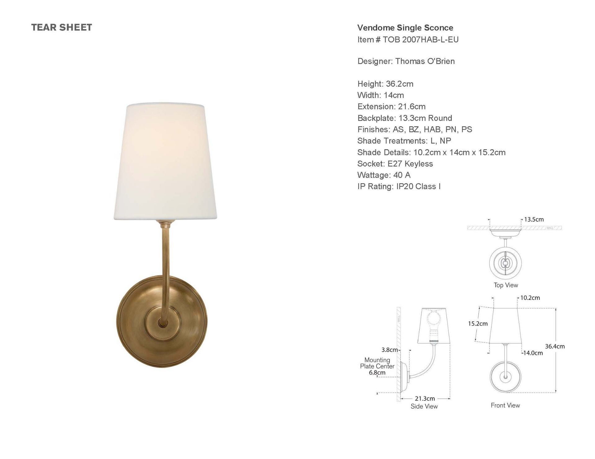 Vendome Single Sconce in Hand-Rubbed Antique Brass with Linen Shade ...