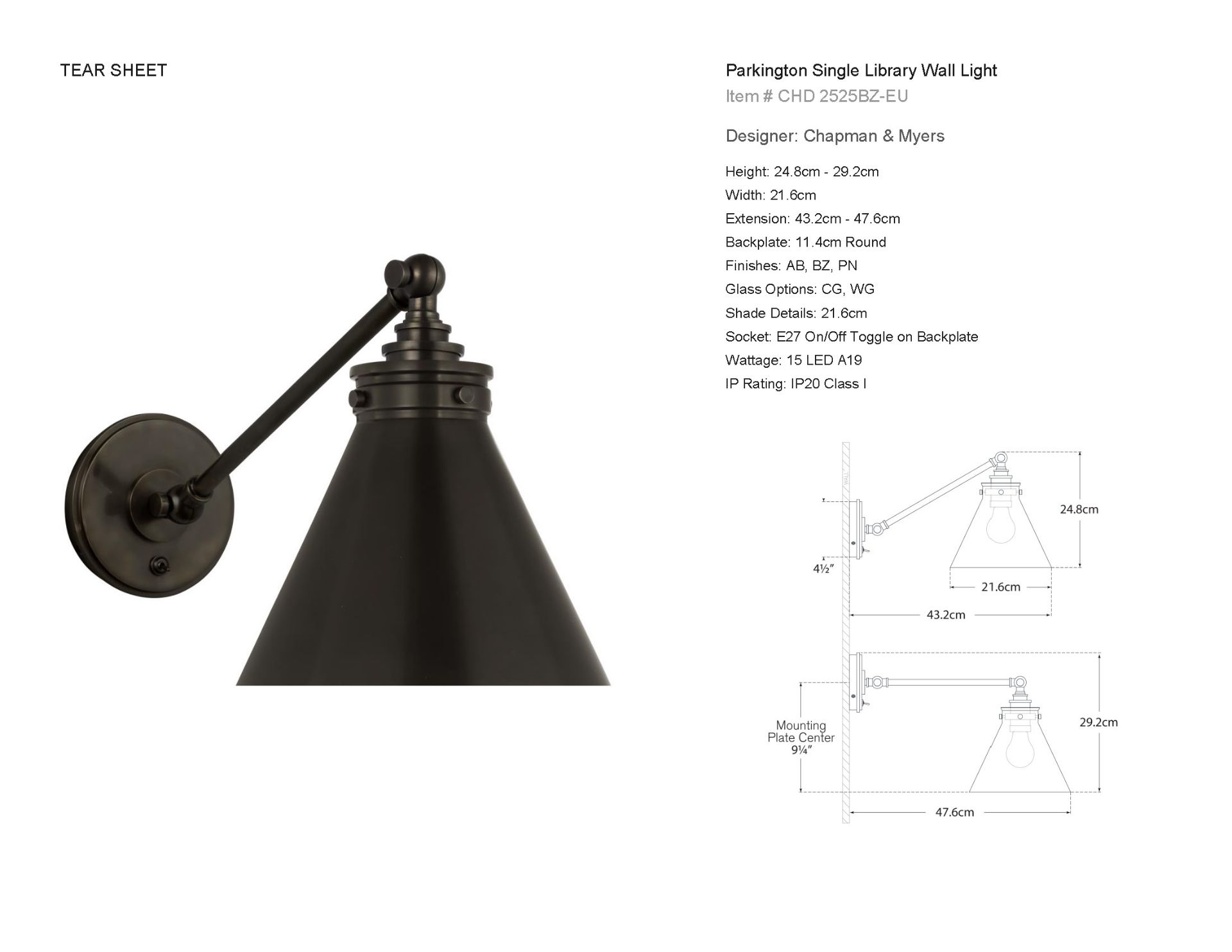 Parkington Single Library Wall Light in Bronze with Bronze Shade - Lumiere